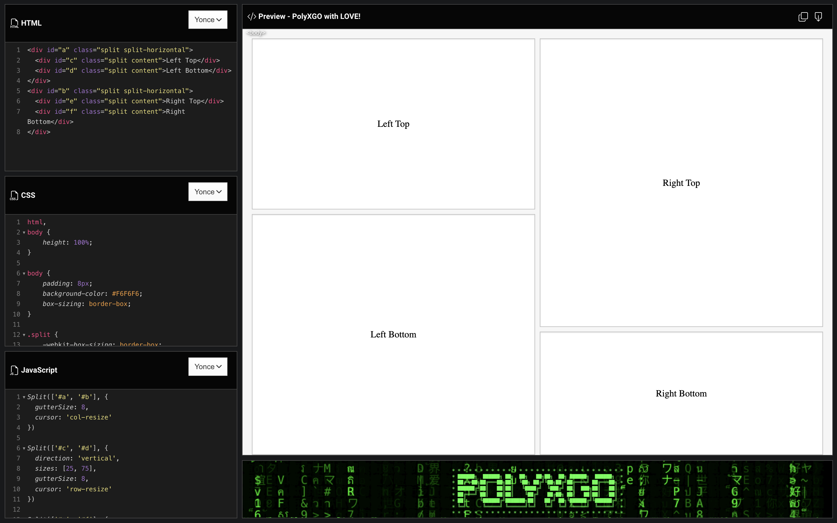 Sample code split panels
