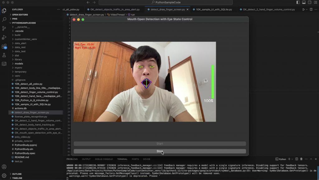 Sample code for playing music that requires mouth open and eyes open